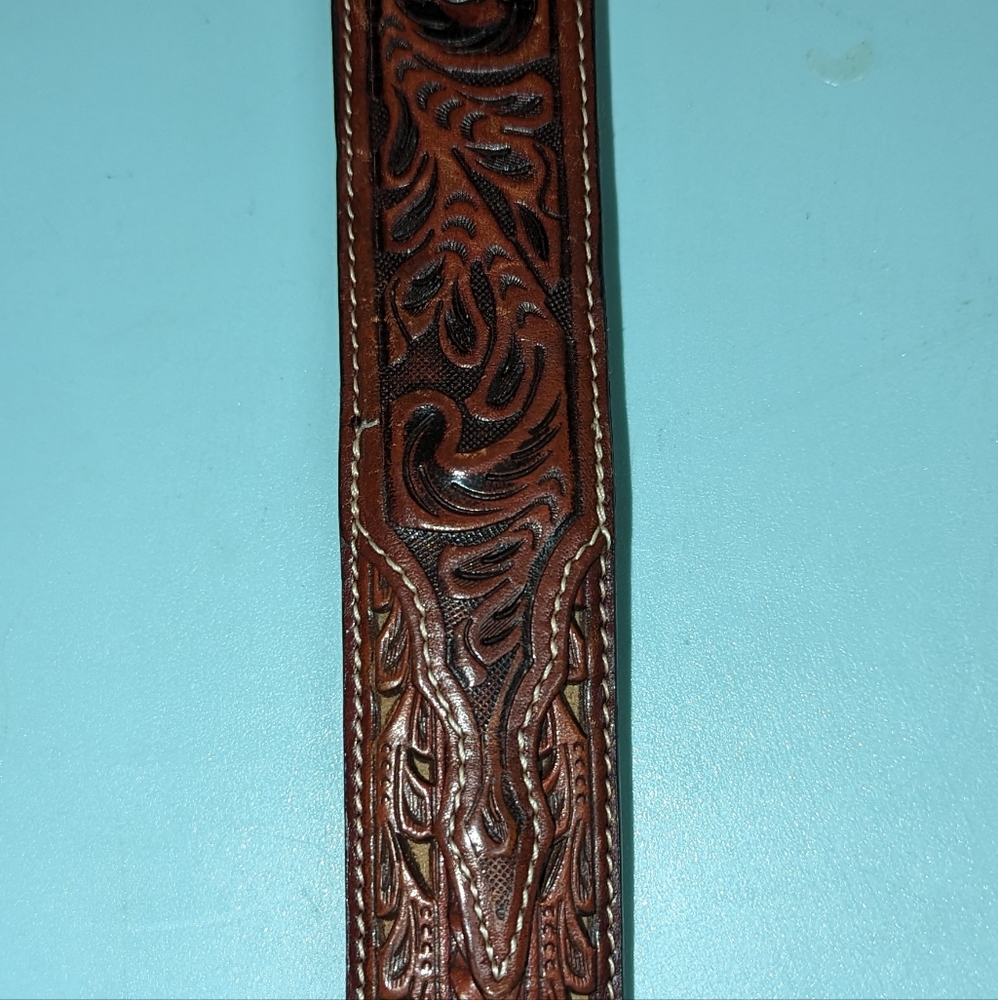 Men's Vintage Genuine Hand Tooled Leather Belt W Hand… - Gem